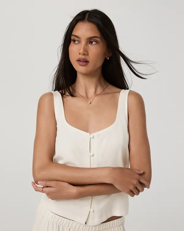 Vuori Trestles Twill Button-front Top - Natural