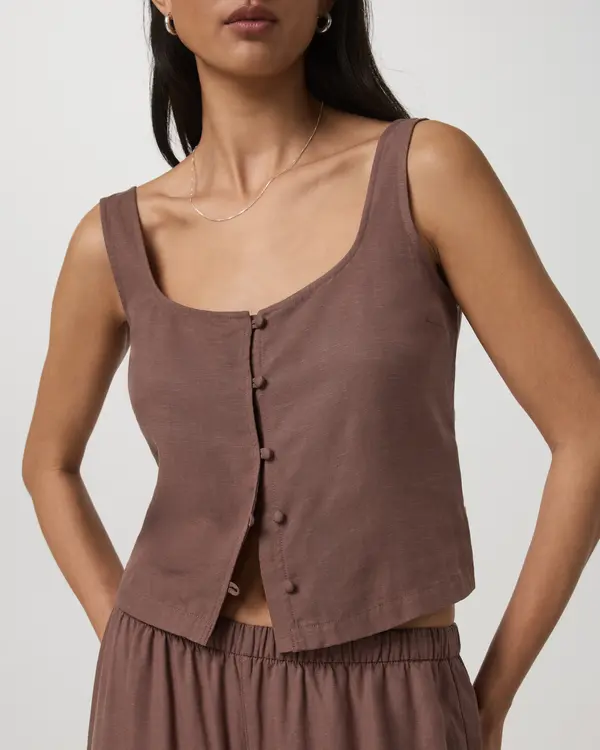 Vuori Trestles Twill Button-front Top - Sable