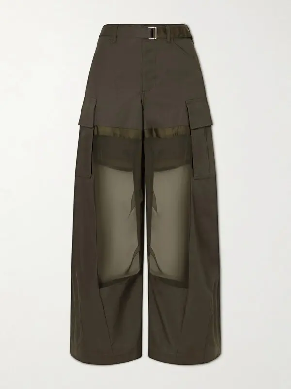 Sacai Chiffon And Cotton Wide-leg Pants