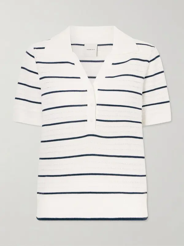 Varley Wren Striped Cotton-blend Knitted Polo Shirt - White
