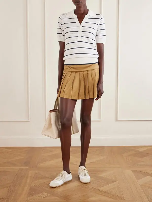 Varley Wren Striped Cotton-blend Knitted Polo Shirt - White
