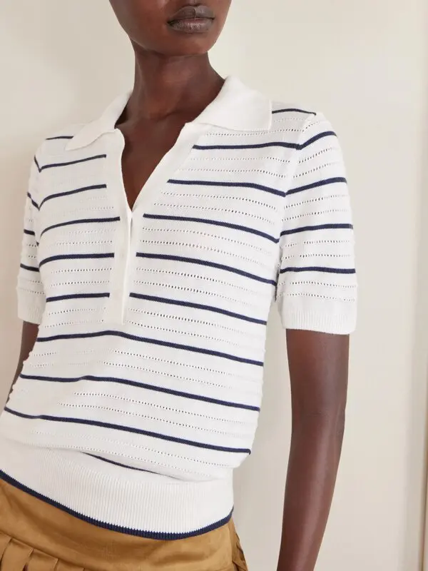 Varley Wren Striped Cotton-blend Knitted Polo Shirt - White