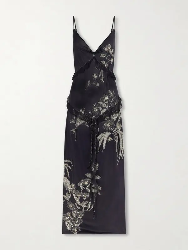 WIEDERHOEFT Arbe' Crystal Embellished Sequined Silk-jersey Gown - Black