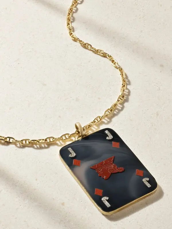 STEPHANIE WINDSOR Vintage 'jack Of Diamonds' Diamond, Carnelian, And Agate Necklace - Gold