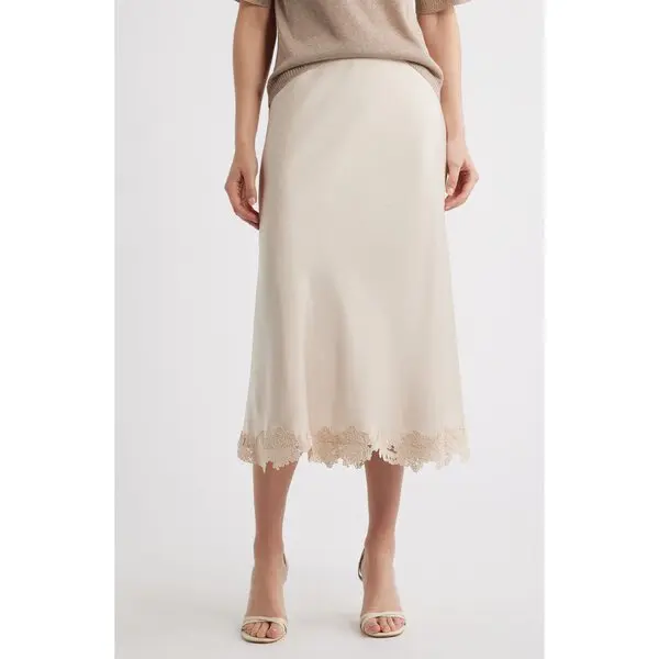 Kobi Halperin Lace Detail Satin Slip Skirt - Antique