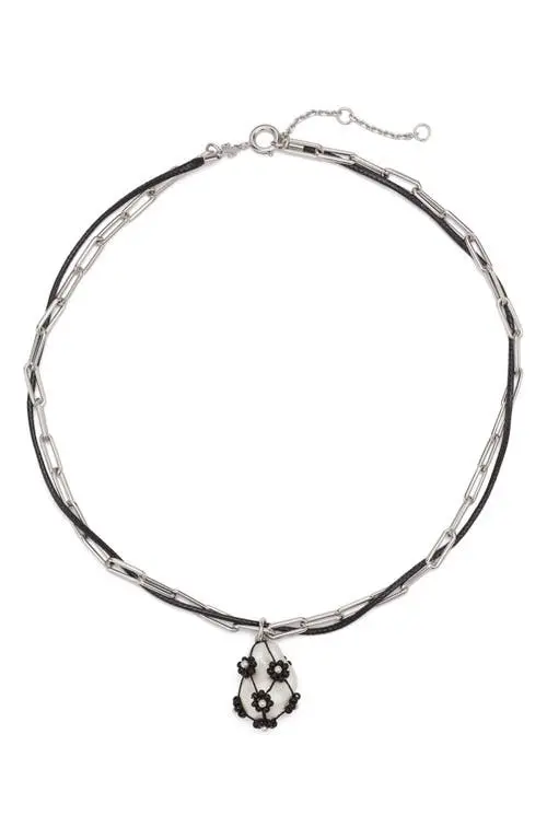 Tory Burch Curiosity Freshwater Pearl Pendant Necklace - Tory Silver/black