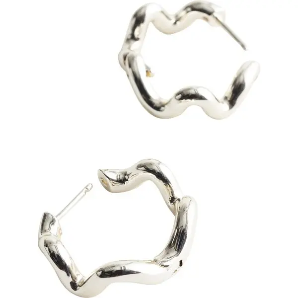 Madewell Demi-fine Wavy Double Hoop Huggie Earrings - Warm Silver