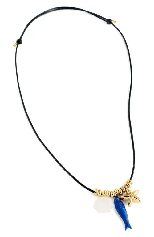 Madewell Semiprecious Charm Leather Choker Necklace - Antique Gold