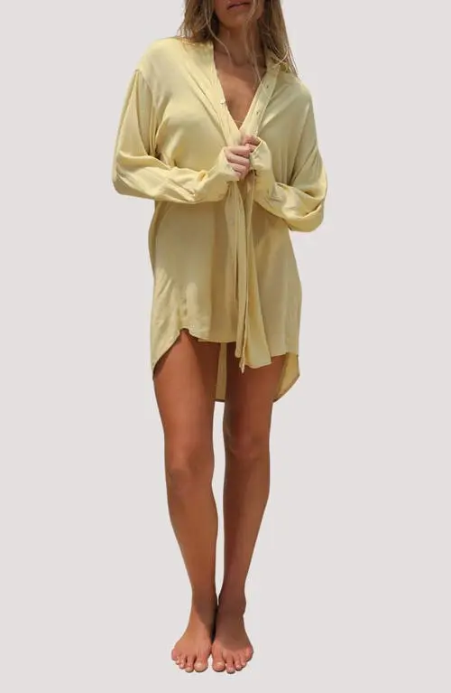 STONE FOX SWIM Mimi Relaxed Fit Button-up Cover-up Shirtdress - Horchata