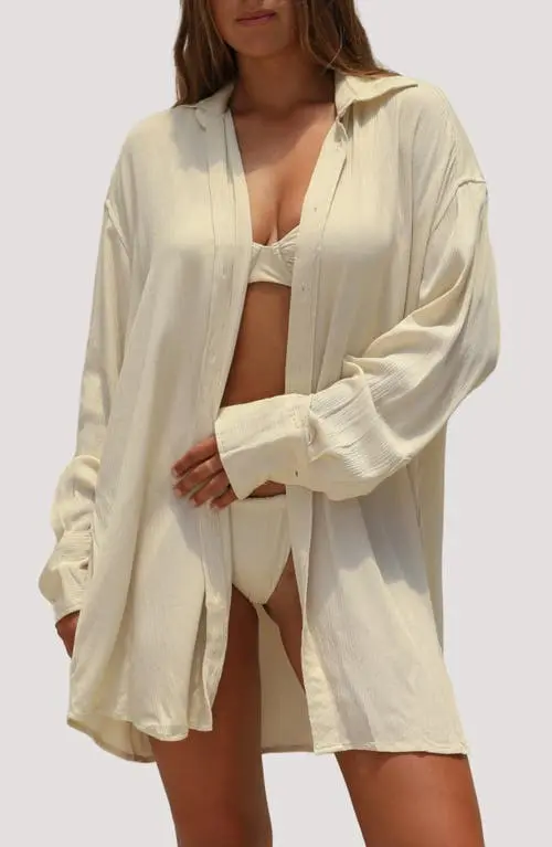 STONE FOX SWIM Mimi Relaxed Fit Button-up Cover-up Shirtdress - Summer Sand