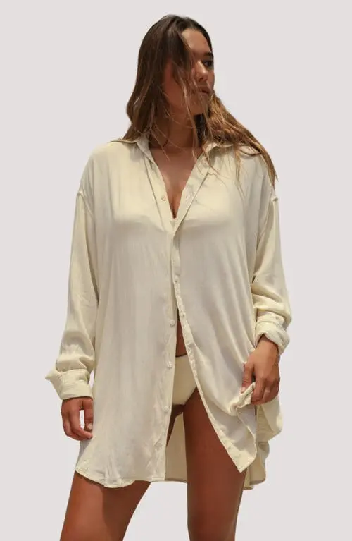STONE FOX SWIM Mimi Relaxed Fit Button-up Cover-up Shirtdress - Summer Sand