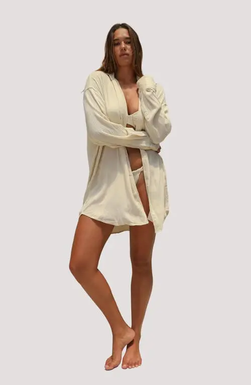 STONE FOX SWIM Mimi Relaxed Fit Button-up Cover-up Shirtdress - Summer Sand