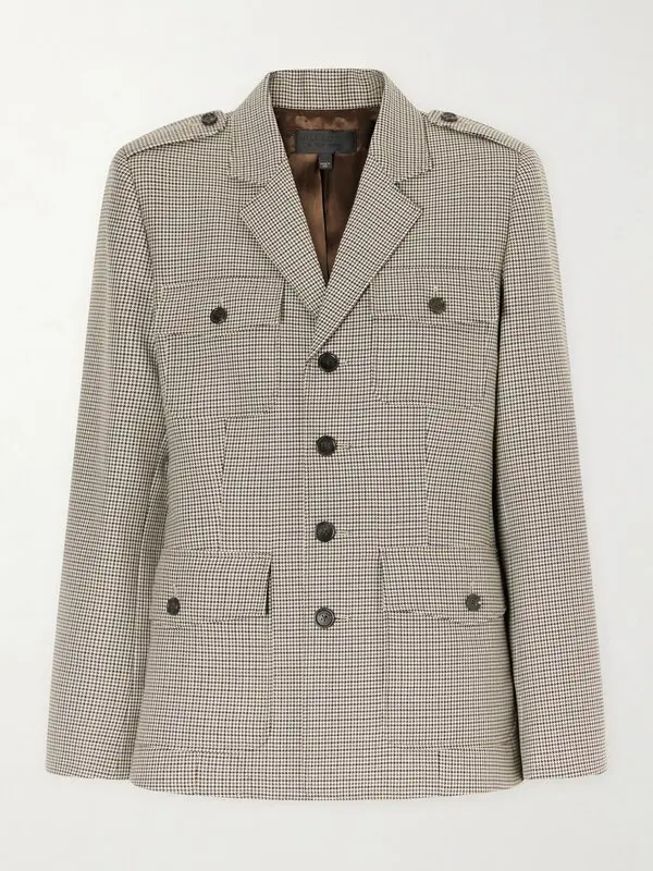 NILI LOTAN Hazel Houndstooth Wool Jacket - Brown