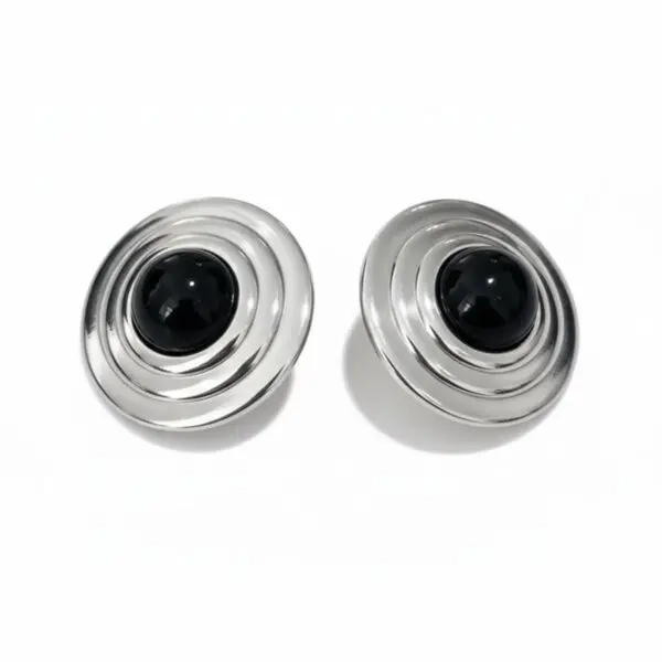 LATELITA Como Large Round Stud Earrings - Black/silver