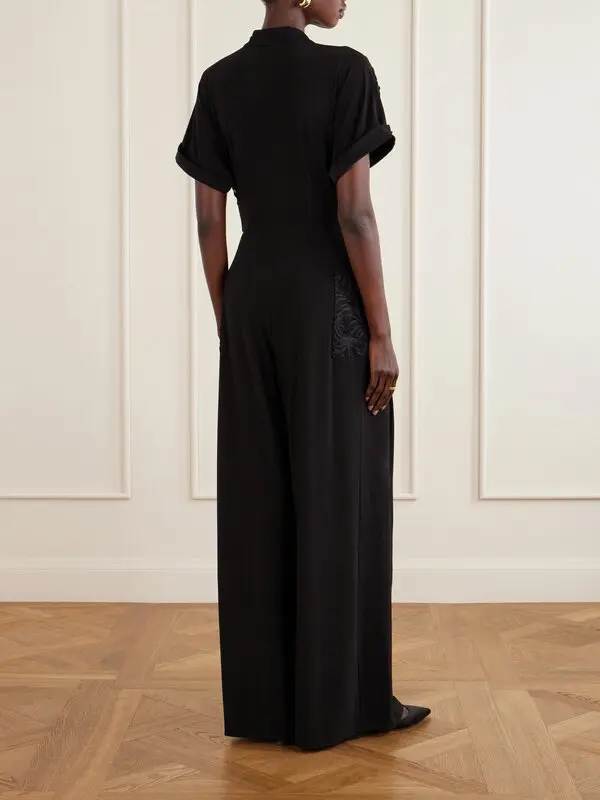 Norma Kamali Geralyn Embroidered Velvet Jumpsuit