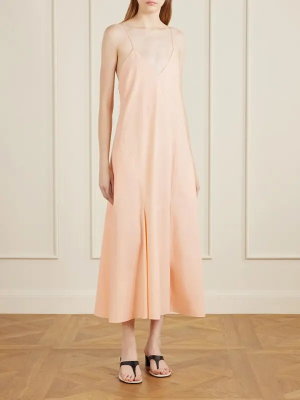 Khaite Paneled Cotton-poplin Midi Dress - Orange
