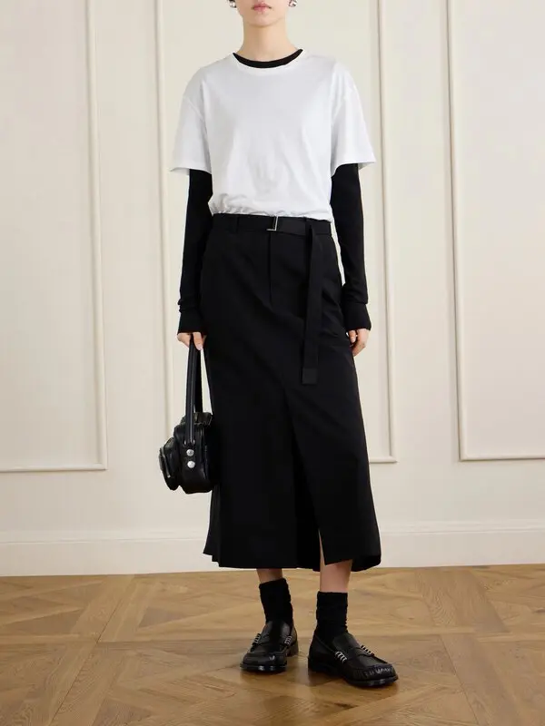 Sacai Suiting Paneled Wool Midi Skirt