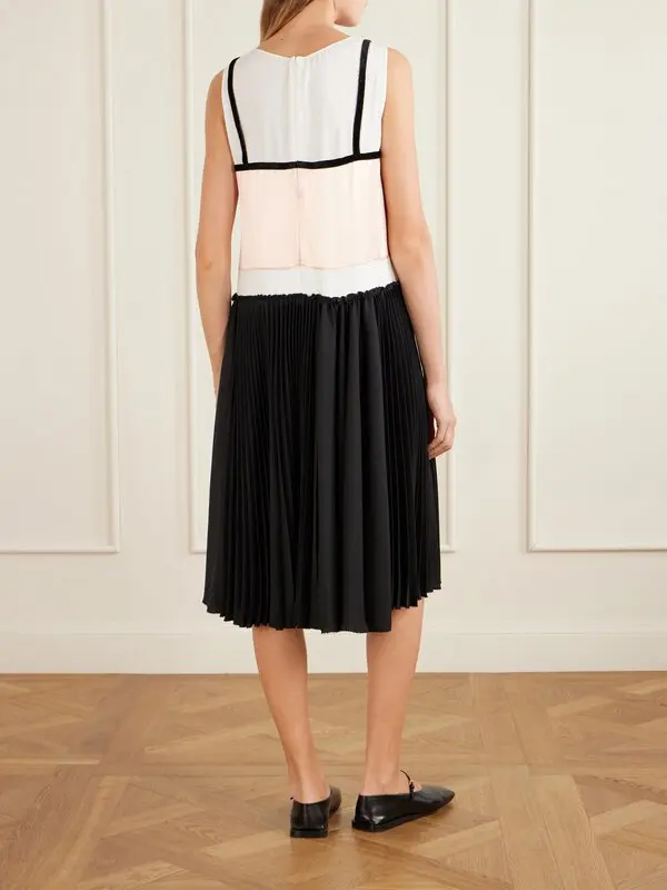 Marni Velvet-trimmed Pleated Satin Midi Dress