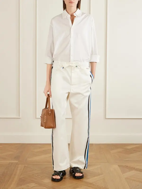Marni Striped Cotton Wide-leg Trousers - White
