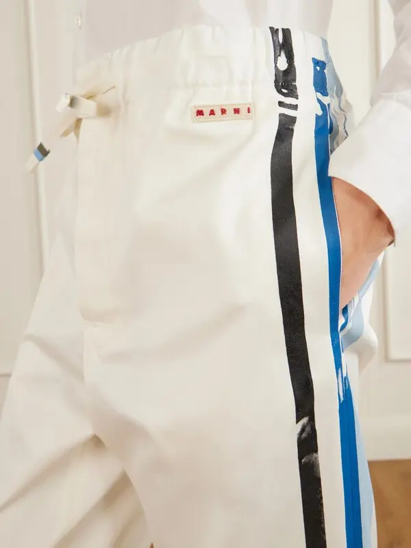 Marni Striped Cotton Wide-leg Trousers - White