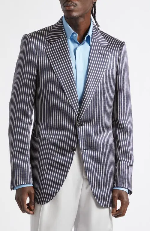 TOM FORD Stripe Fluid Silk Faille Jacket - Combo Black/ivory