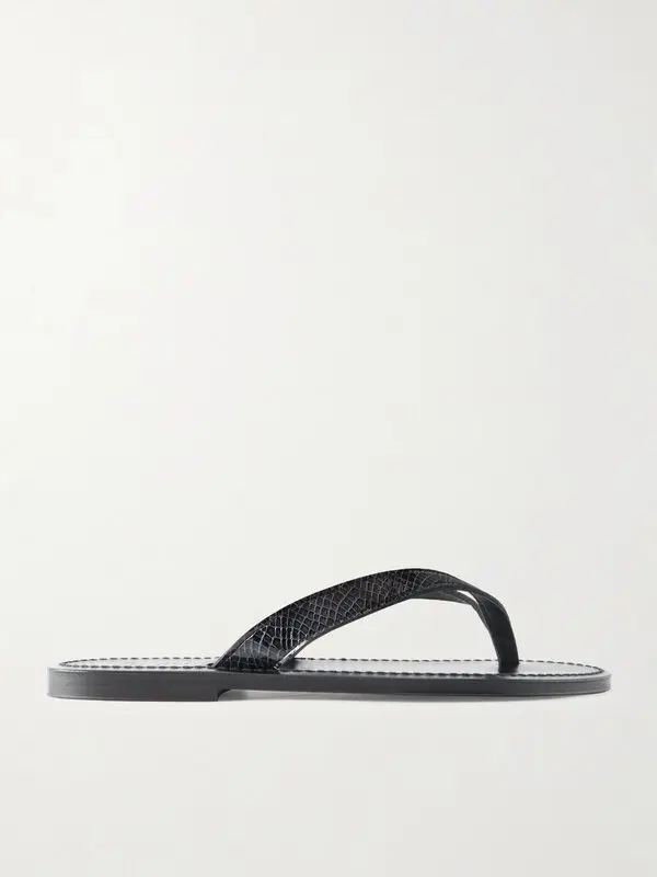 K.JACQUES Torino Snake-effect Thong Sandals - Black