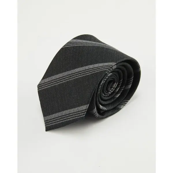 KNOTTERY & CO Triple-striped Silk Jacquard Tie - Charcoal