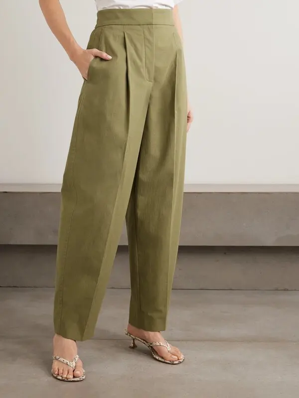 JOSEPH Paver Pleated Cotton Tapered Pants - Green
