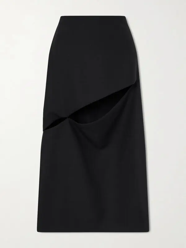 JIL SANDER Cut-out Grain De Poudre Wool And Mohair-blend Midi Skirt - Black