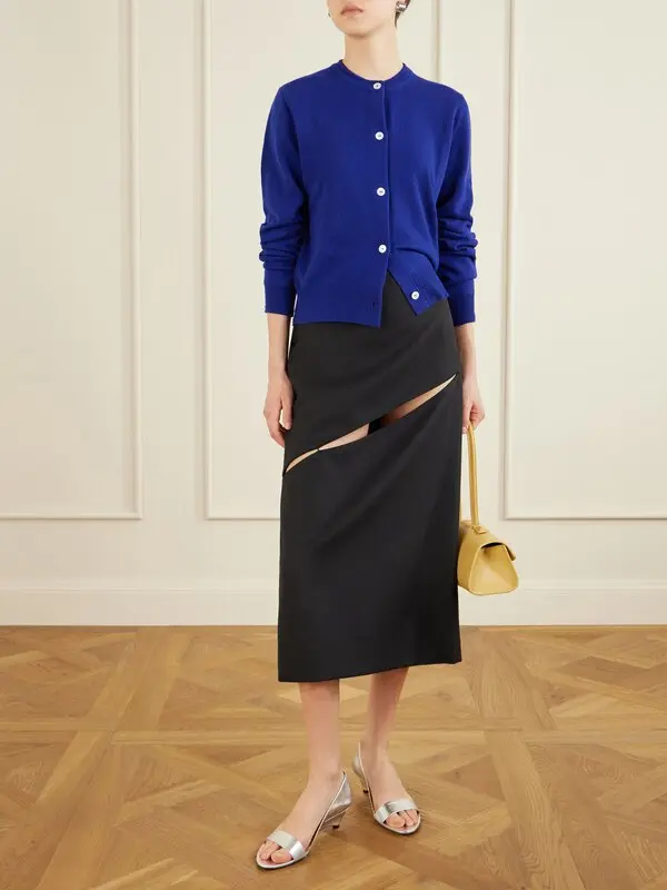 JIL SANDER Cut-out Grain De Poudre Wool And Mohair-blend Midi Skirt - Black