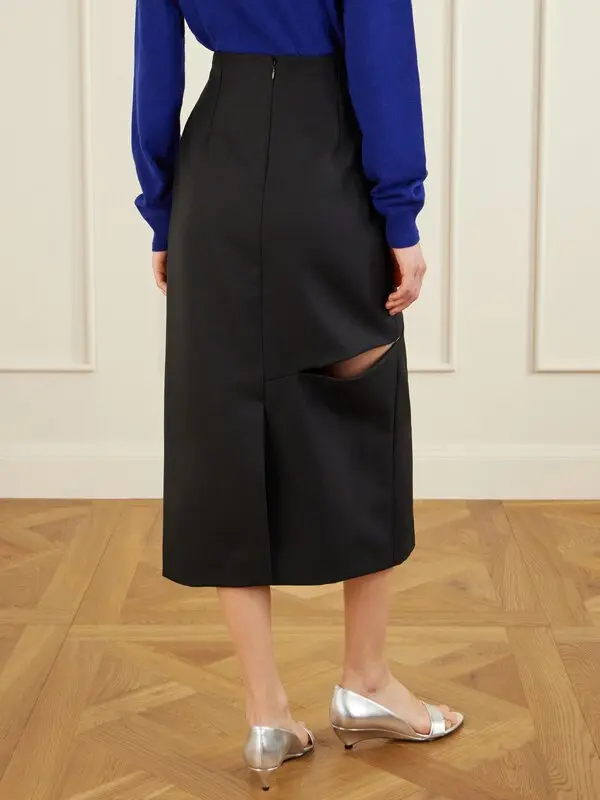 JIL SANDER Cut-out Grain De Poudre Wool And Mohair-blend Midi Skirt - Black