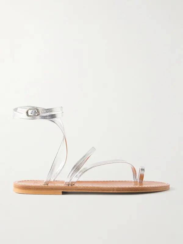 K.JACQUES Metallic Leather Thong Sandals With Ankle Straps