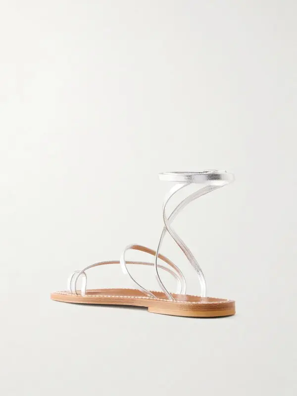 K.JACQUES Metallic Leather Thong Sandals With Ankle Straps
