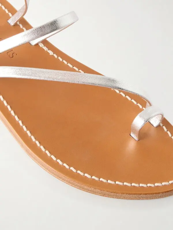K.JACQUES Metallic Leather Thong Sandals With Ankle Straps
