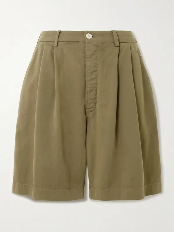 JAMIE HALLER Pleated Cotton-twill Knee Length Shorts