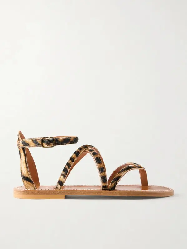 K.JACQUES St. Tropez Leopard-print Calf Hair Thong Sandals