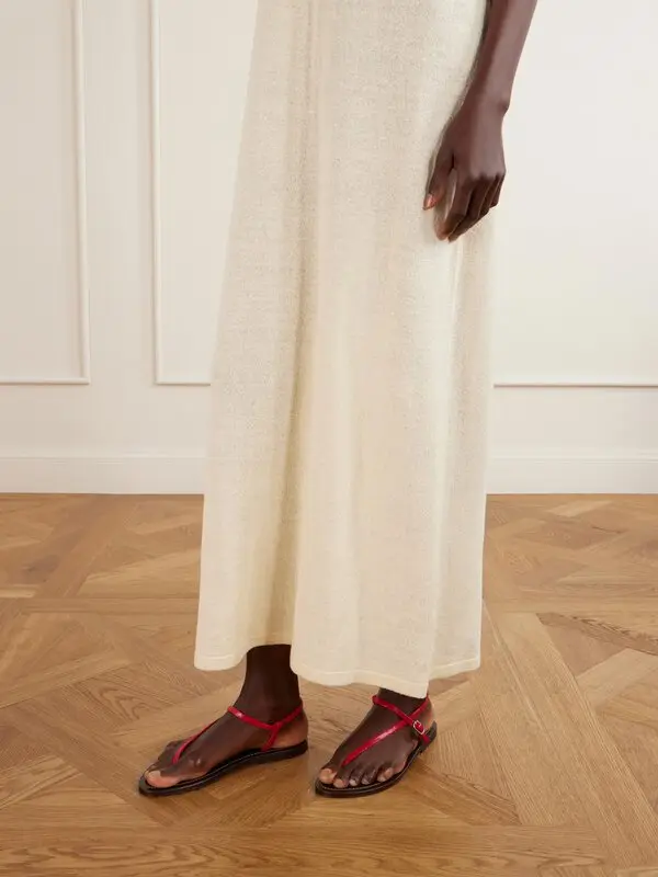 K.JACQUES Vassili Snake-effect Leather Flat Sandals - Red