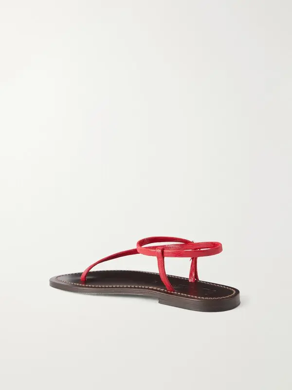 K.JACQUES Vassili Snake-effect Leather Flat Sandals - Red