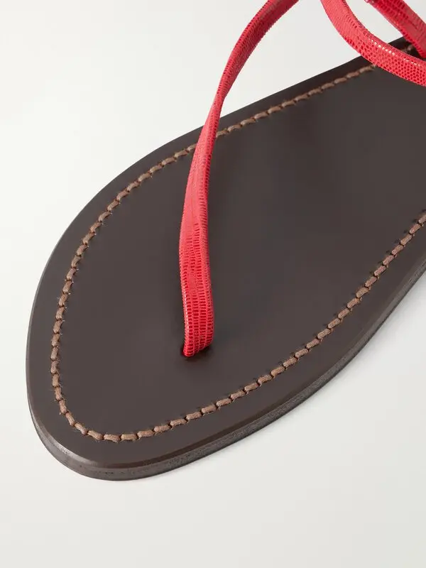 K.JACQUES Vassili Snake-effect Leather Flat Sandals - Red