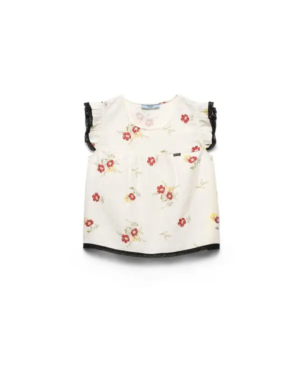 Prada Linen Top With Floral Motif