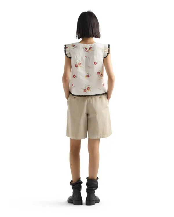 Prada Linen Top With Floral Motif