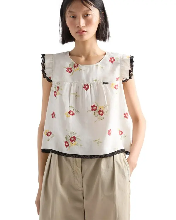 Prada Linen Top With Floral Motif