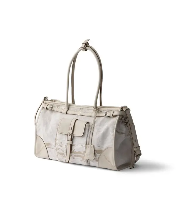 Prada Large Printed Linen And Leather Handbag - White