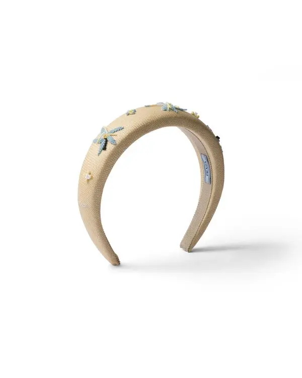Prada Embroidered Headband - Beige/light Blue