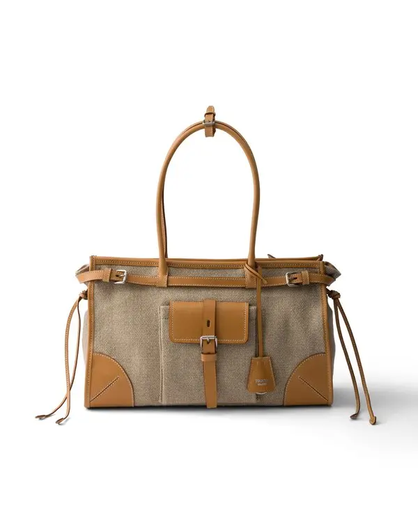 Prada Linen And Leather Tote Bag