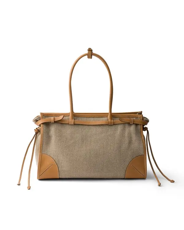 Prada Linen And Leather Tote Bag
