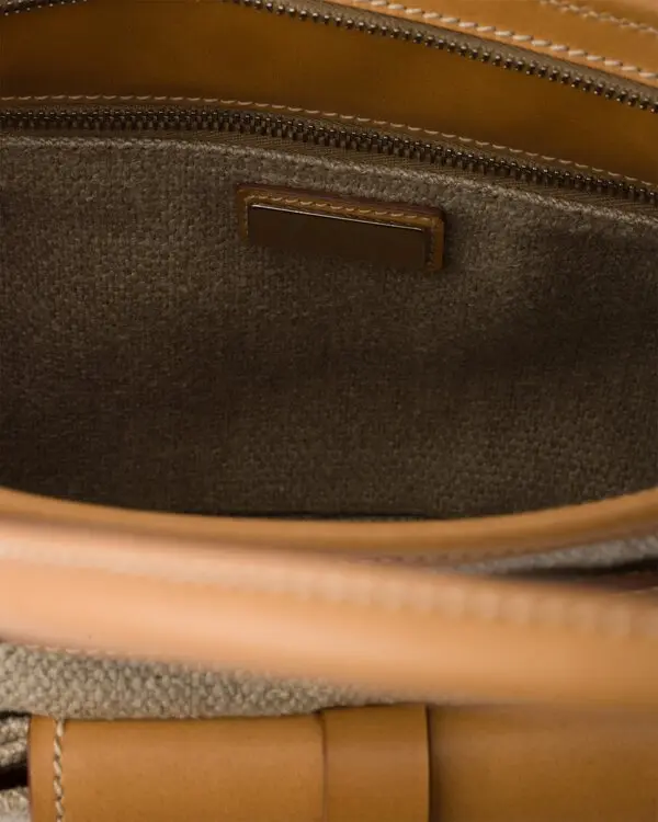 Prada Linen And Leather Tote Bag