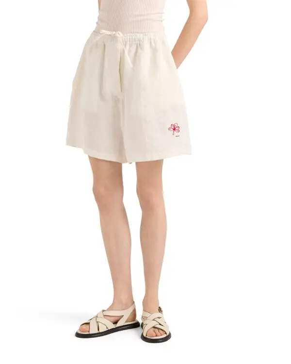 Prada Embroidered Slubbed Linen Shorts