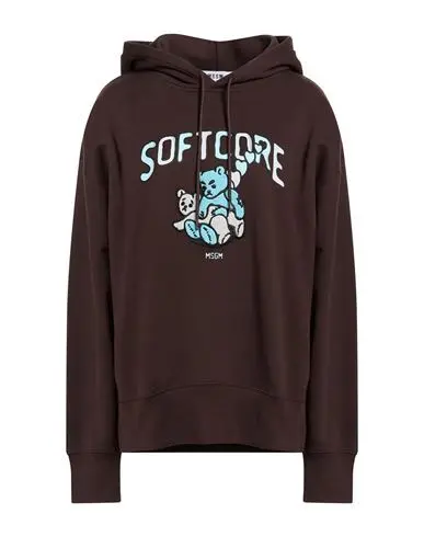 MSGM Cotton Sweatshirt With Graphic Appliqu - Brown