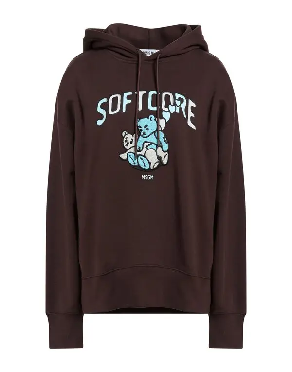 MSGM Cotton Sweatshirt With Graphic Appliqu - Brown